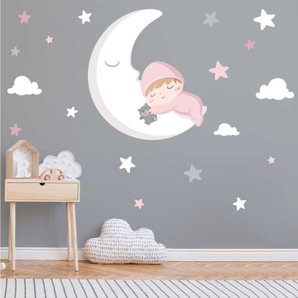 Vinilo bebé en la luna | Decoración infantil habitación bebé