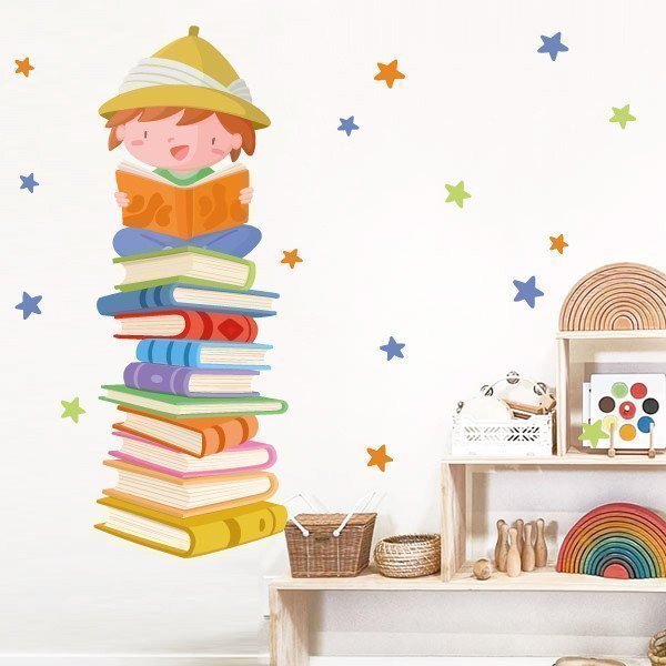 Children's wall stickers for schools and libraries - Child reading on books
