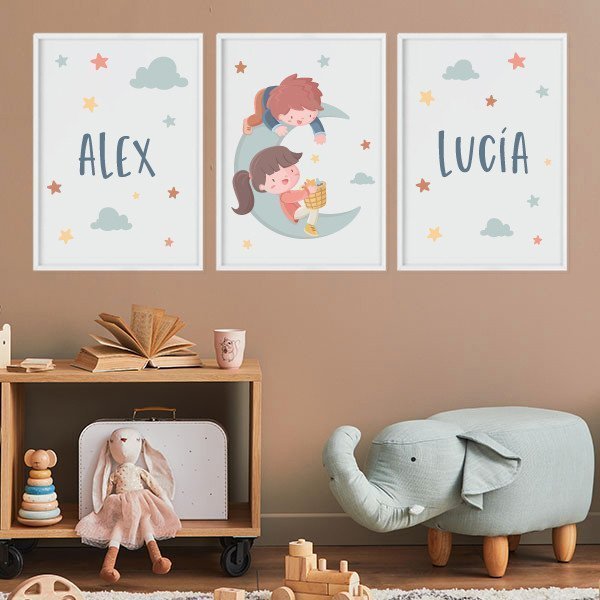 3 cadres enfants personnalisables - Enfants sur la lune