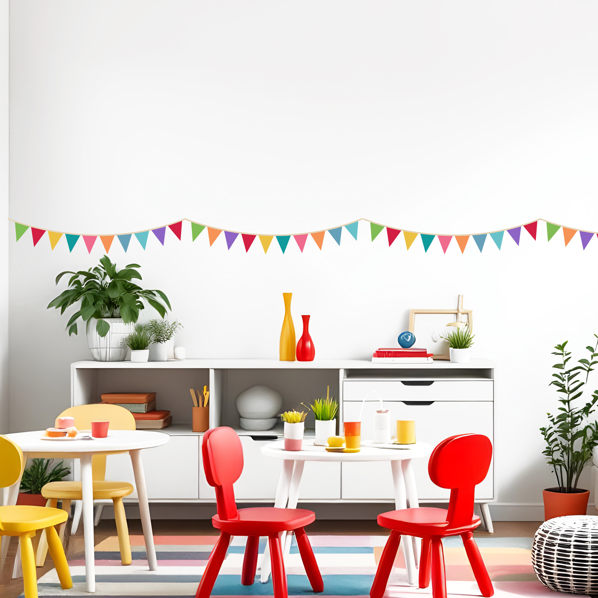 Self-adhesive wall border with colorful pennants | Easy to apply | Fun ...